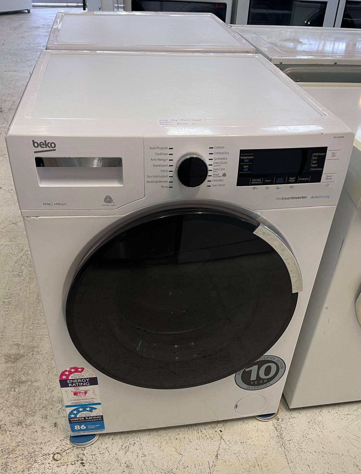 BEKO BFL103ADW 10kg ProSmart Inverter Auto Dosing Front Load Washing ...